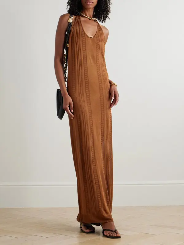 DONDE ESTEBAN Guayabera Pointelle-knit Maxi Dress