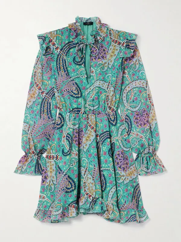 Etro Ruffled Paisley-print Voile-jacquard Mini Dress