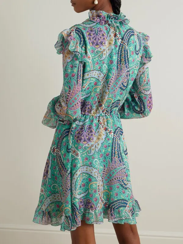 Etro Ruffled Paisley-print Voile-jacquard Mini Dress