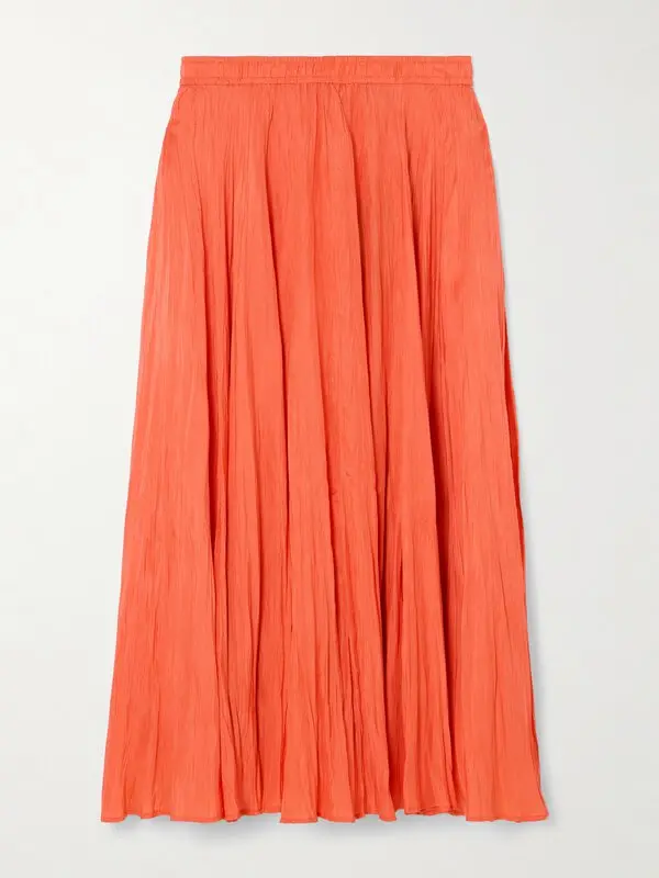 JOSEPH Sully Pleated Silk-habotai Midi Skirt - Orange