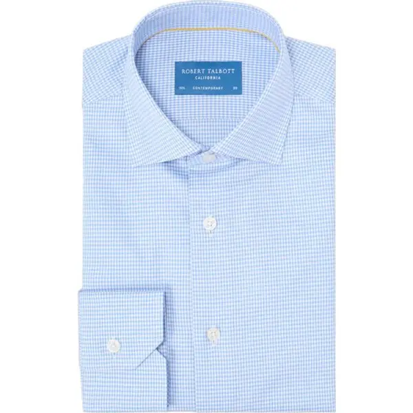 Robert Talbott Reynolds Mini Check Shirt In Contemporary Fit - Blue