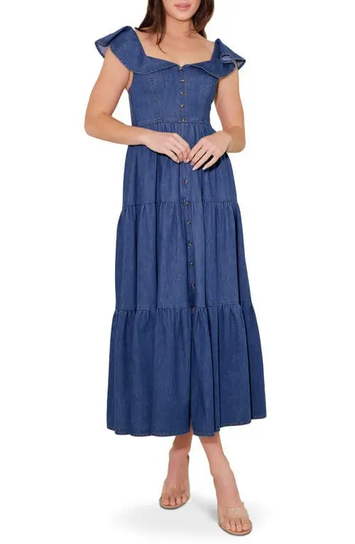 FREEMARKET Chambray Flutter Sleeve Maxi Dress