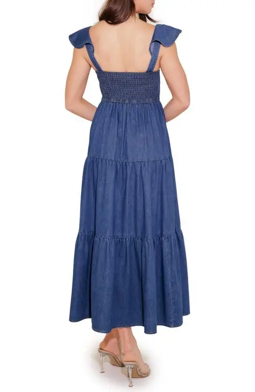 FREEMARKET Chambray Flutter Sleeve Maxi Dress
