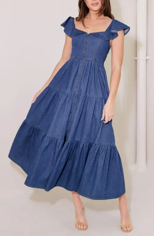 FREEMARKET Chambray Flutter Sleeve Maxi Dress