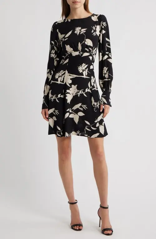 LIPSY Floral Print Long Sleeve Minidress - Black