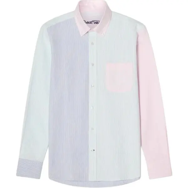 Robert Talbott Harrison Button Down Fun Stripe Oxford Shirt - Navy/aqua/pink