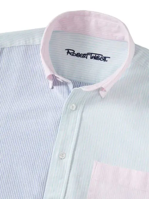 Robert Talbott Harrison Button Down Fun Stripe Oxford Shirt - Navy/aqua/pink