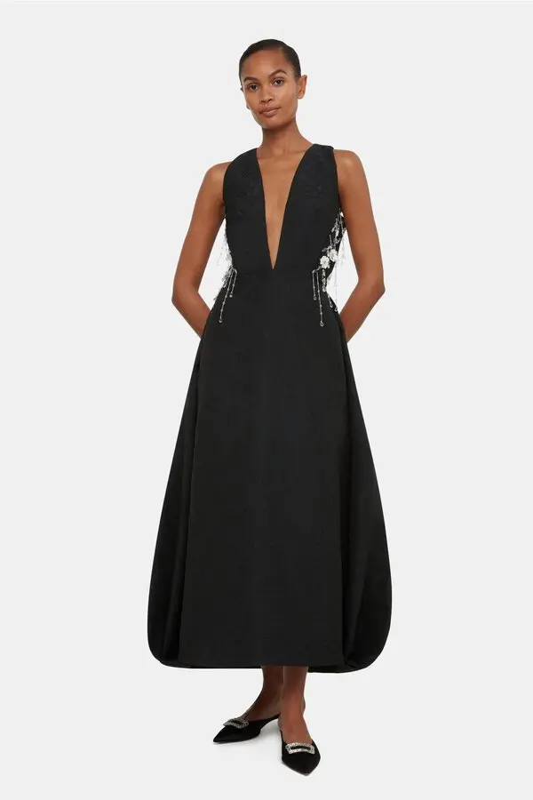 emilia wickstead black dress Emilia Wickstead, Cappia embellished midi dress, Women, Black, US 10, Dresses, Viscose