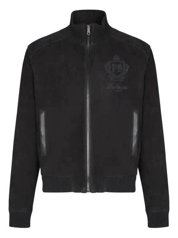Balmain Zip-up Suede Jacket - Black