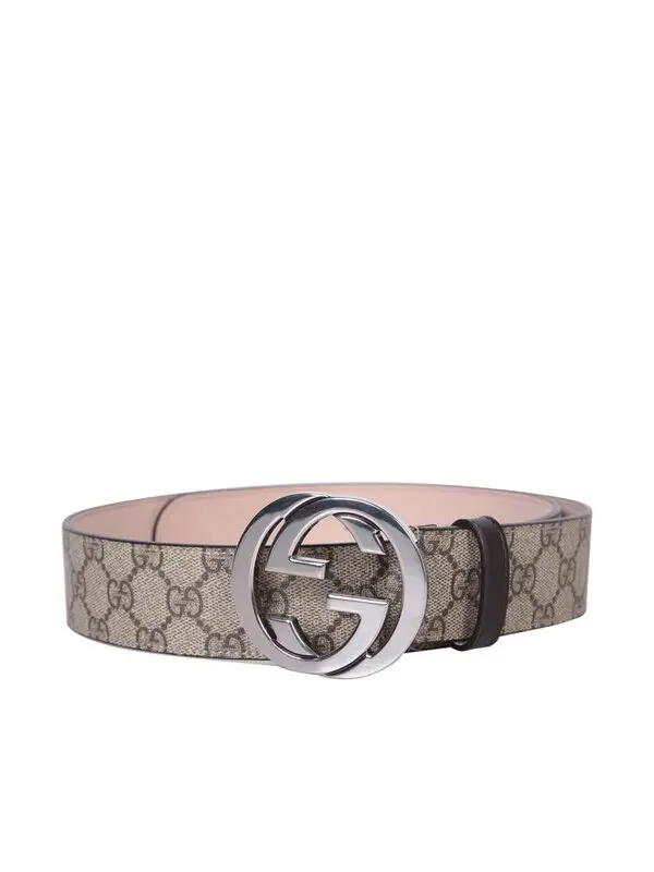 Gucci Gg Motif Leather Belt - Beige