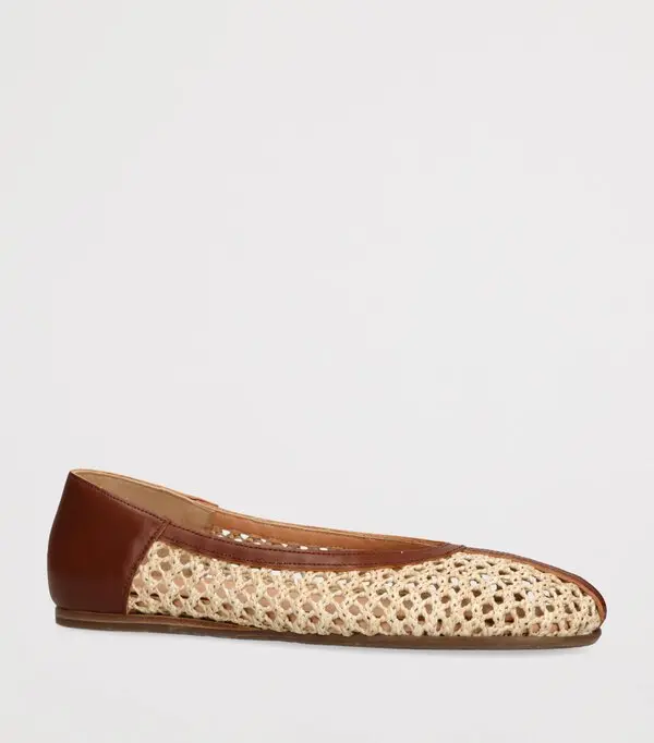 ANCIENT GREEK SANDALS Raffia Leather-trim Aeropi Ballet Flats - Beige