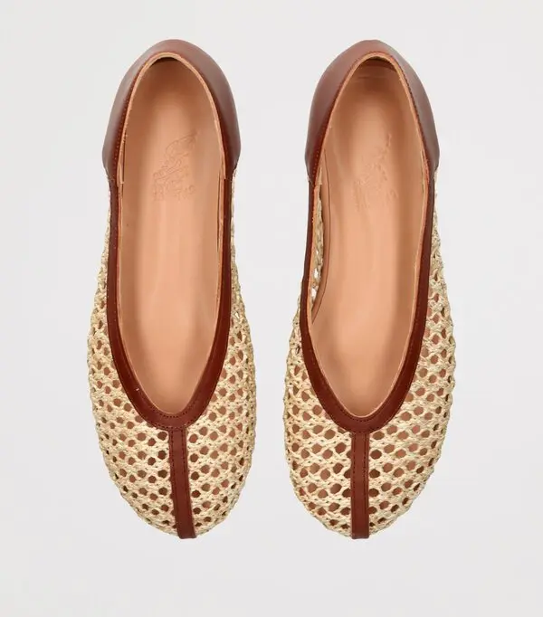 ANCIENT GREEK SANDALS Raffia Leather-trim Aeropi Ballet Flats - Beige