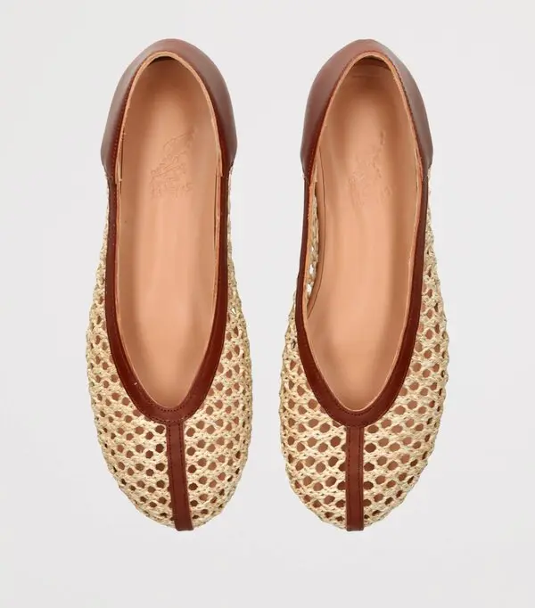 ANCIENT GREEK SANDALS Raffia Leather-trim Aeropi Ballet Flats - Beige