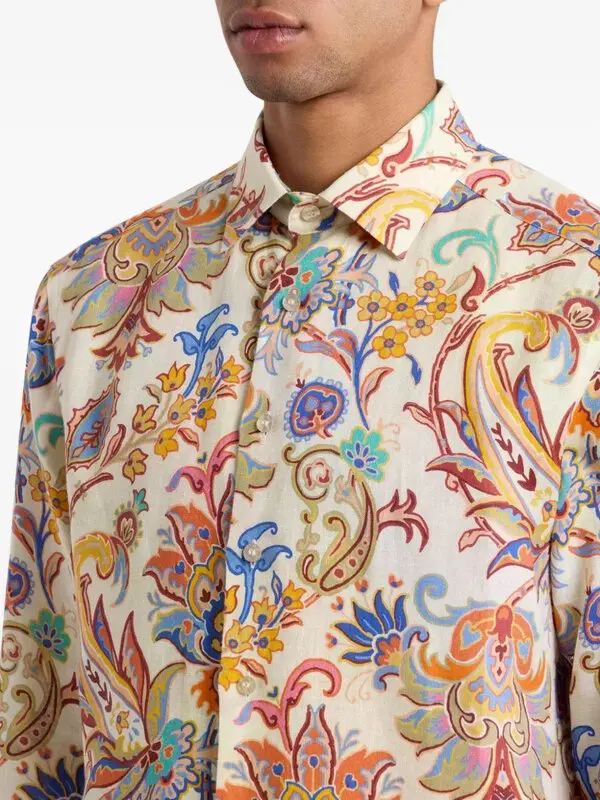 Etro Paisley-print Linen Shirt - Neutrals