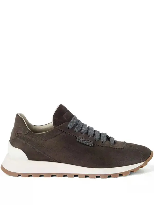 Brunello Cucinelli Suede Lace Up Sneakers - Brown