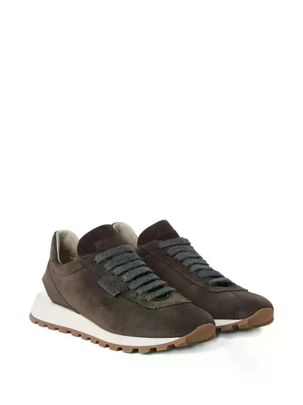 Brunello Cucinelli Suede Lace Up Sneakers - Brown