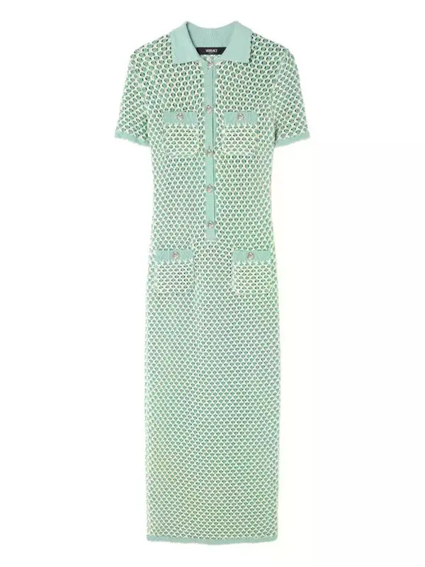 Versace Crochet Knit Polo Maxi Dress