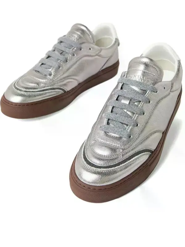 Brunello Cucinelli Lamé-effect Leather Sneakers