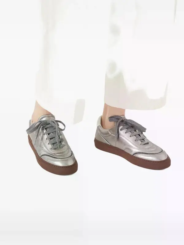 Brunello Cucinelli Lamé-effect Leather Sneakers