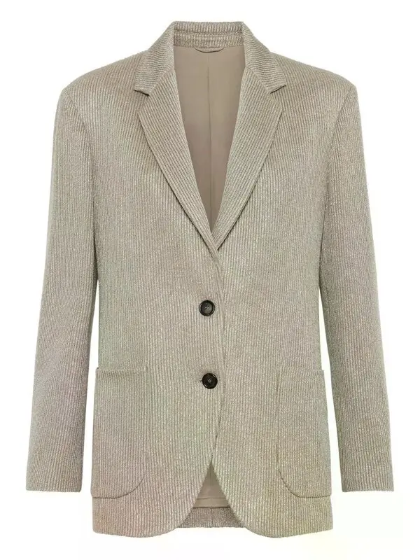 Brunello Cucinelli Ribbed Blazer With Monili Chain Detail - Neutrals