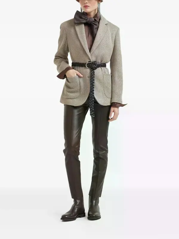 Brunello Cucinelli Ribbed Blazer With Monili Chain Detail - Neutrals