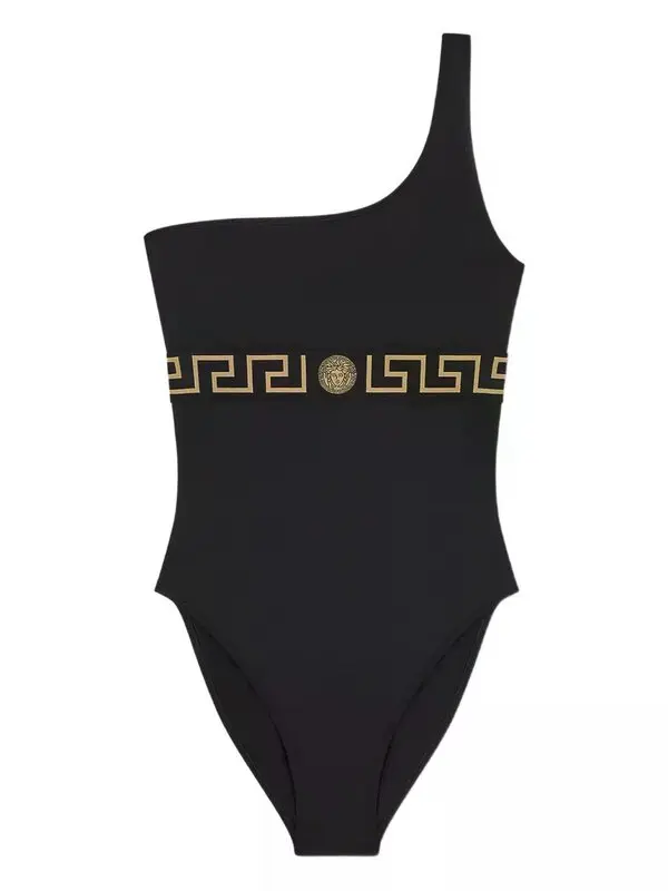 Versace Greca Border One-shoulder Swimsuit - Black