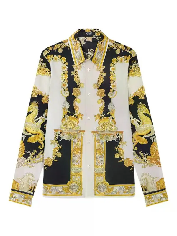 Versace Coral Theatre Cotton Shirt - Black
