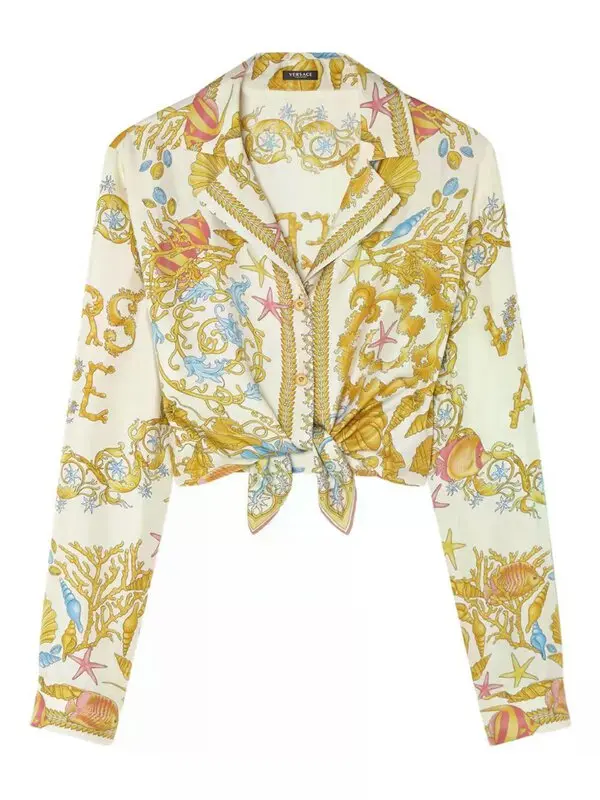 Versace Underwater Barocco Knotted Cropped Shirt - Neutrals