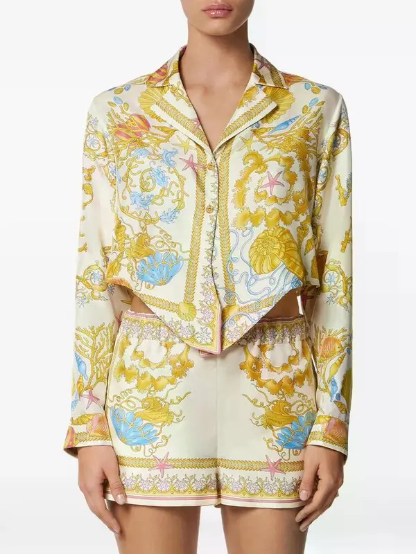 Versace Underwater Barocco Knotted Cropped Shirt - Neutrals