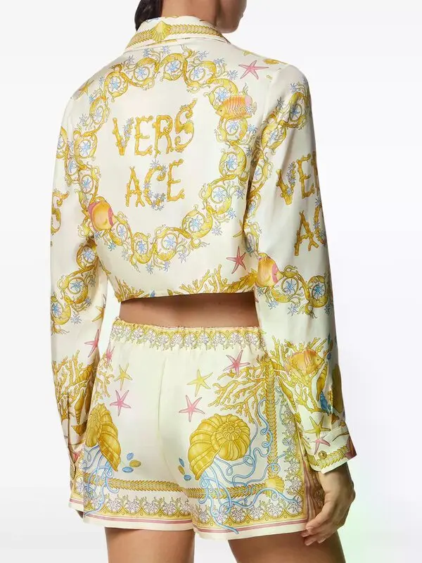 Versace Underwater Barocco Knotted Cropped Shirt - Neutrals
