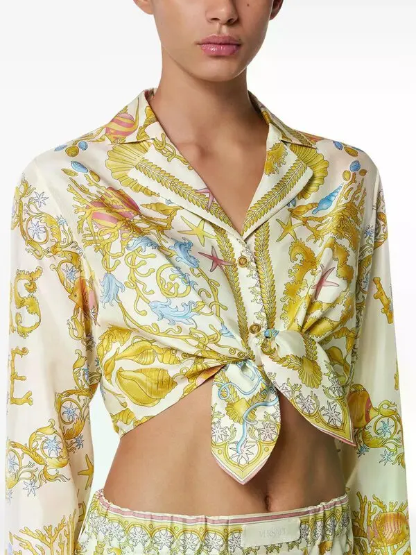 Versace Underwater Barocco Knotted Cropped Shirt - Neutrals