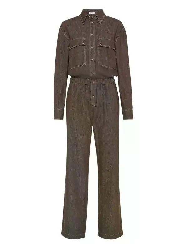 Brunello Cucinelli Cotton Denim Jumpsuit - Brown