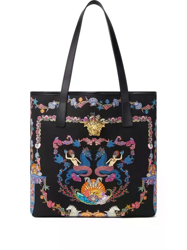 Versace Coral Theatre La Medusa Canvas Tote Bag - Black