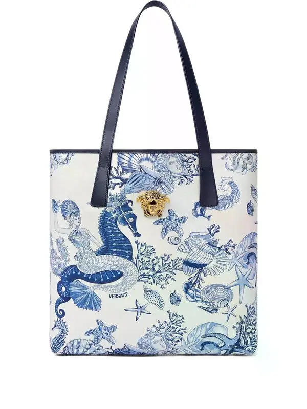 Versace Coral Theatre La Medusa Canvas Tote Bag - Blue