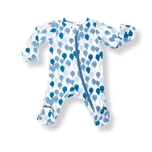 NORANI Organic Cotton Zip Footie - Blue Balloons