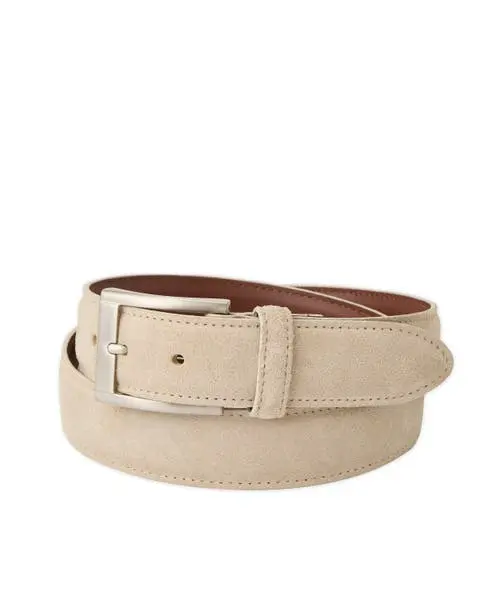 JACK OF SPADES Italian Sueded Calfskin Belt - Beige