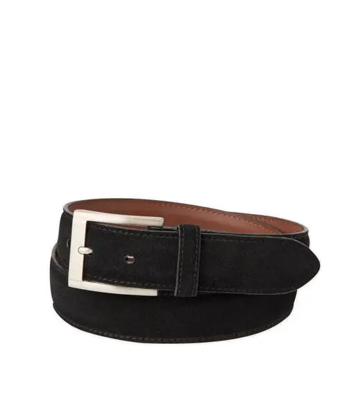 JACK OF SPADES Italian Sueded Calfskin Belt - Black