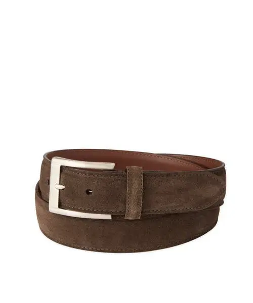 JACK OF SPADES Italian Sueded Calfskin Belt - Brown