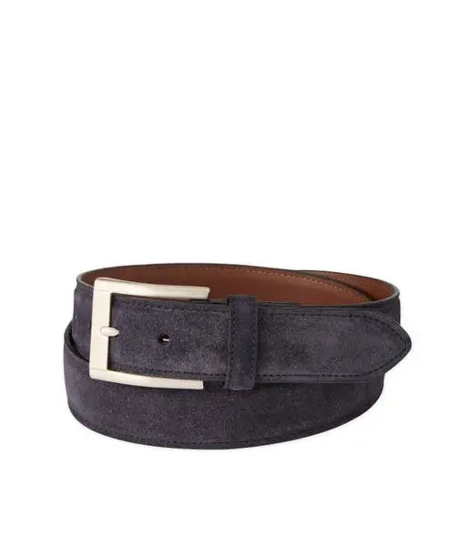 JACK OF SPADES Italian Sueded Calfskin Belt - Navy