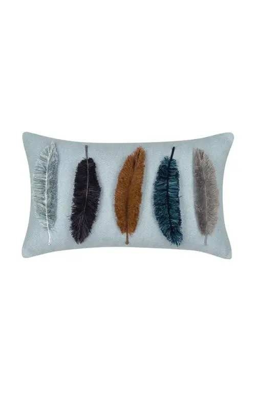 ELAINE SMITH Believe Handmade Feather Embroidered Applique Indoor & Outdoor Accent Pillow - Sky