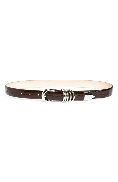 DEHANCHE Hollyhock Croc Embossed Patent Leather Belt - Dark Chocolate Croco/silver