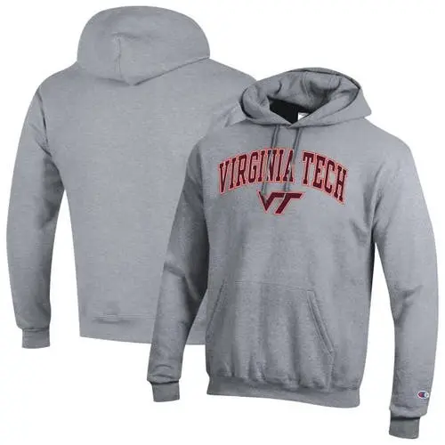 Champion Virginia Tech Hokies Arched Logo Fleece Pullover Hoodie - Heather Gray