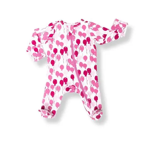 NORANI Organic Cotton Zip Footie - Pink Balloons