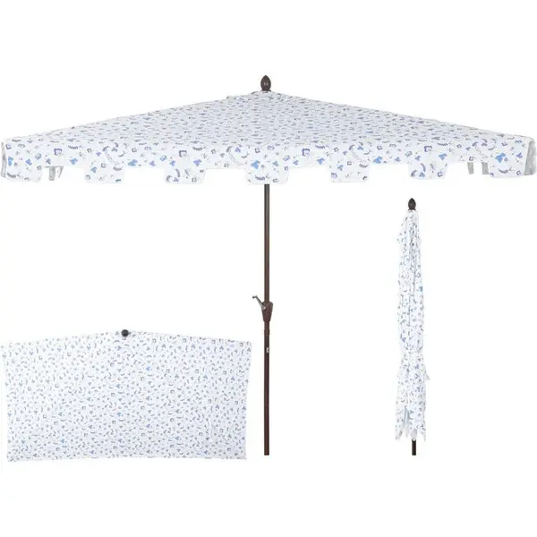 JONATHAN Y Sidney 9 Ft. Classic Midcentury Rectangular Half Market Patio Umbrella With Crank - Blue/white