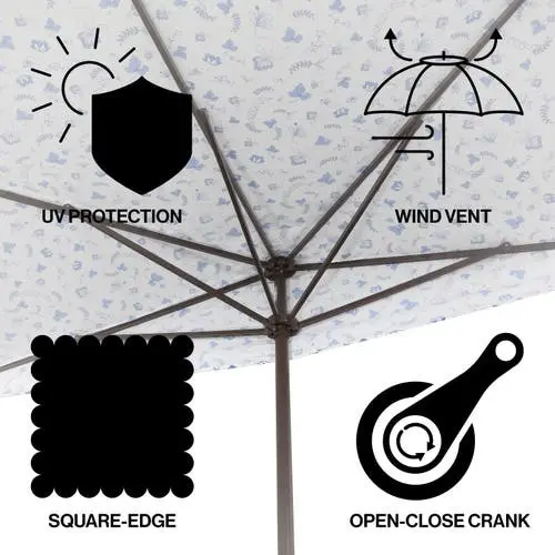 JONATHAN Y Sidney Coastal Half Patio Umbrella With Crank - Blue/white