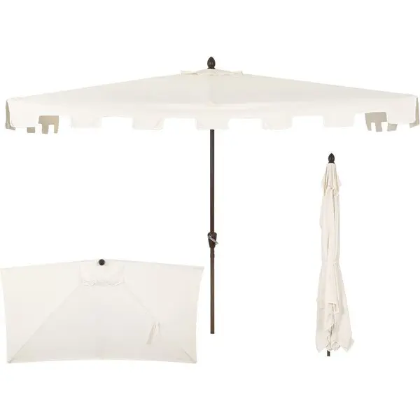 JONATHAN Y Sidney 9 Ft. Classic Midcentury Rectangular Half Market Patio Umbrella With Crank - Cream