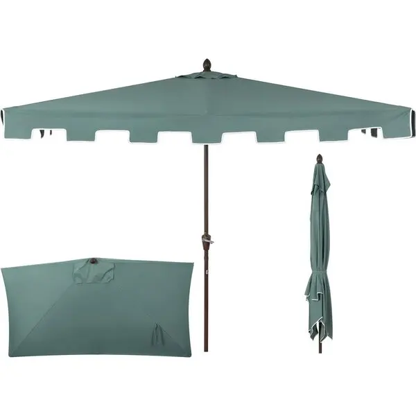 JONATHAN Y Sidney 9 Ft. Classic Midcentury Rectangular Half Market Patio Umbrella With Crank - Green