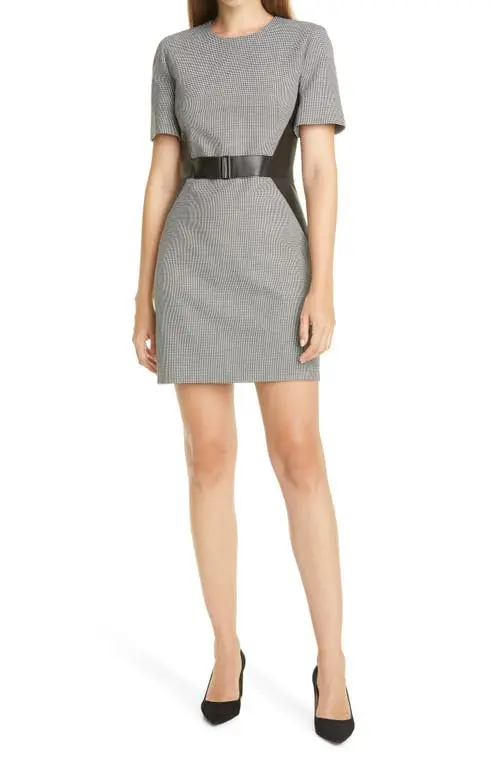 Judith & Charles Barcelona Houndstooth Dress With Leather Detail