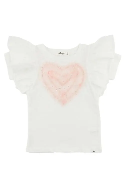OH BABY! Ruffle Heart Tulle Butterfly Tee - Cream