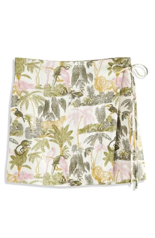 NEXT Tropical Print Linen-blend Wrap Miniskirt